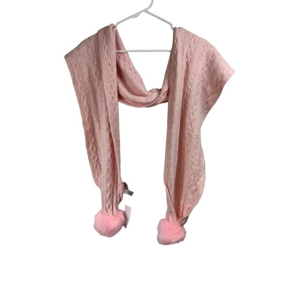 LOFT | Accessories | Nwt Loft Pink Cable Knit Scarf 8x2 Furry Poof Ball ...